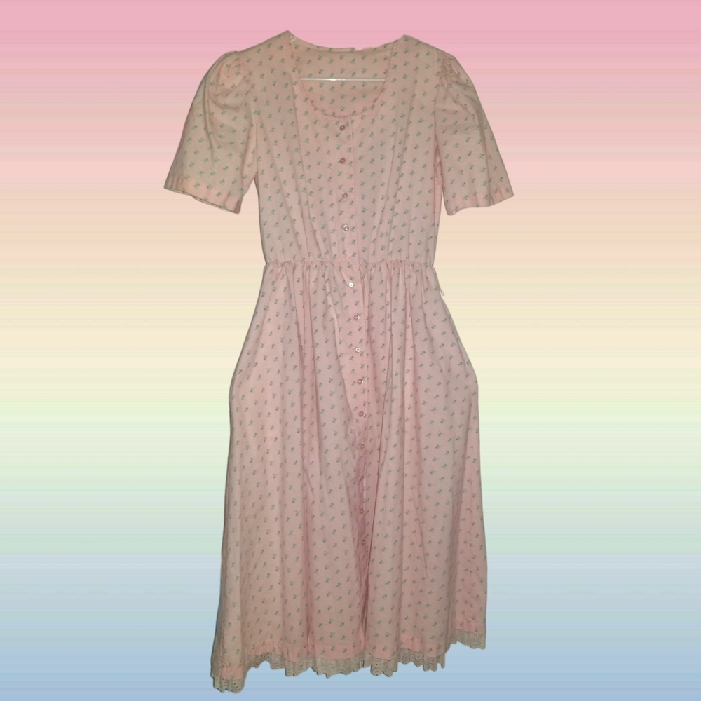 Vintage Alicia Pink Cottage Core Ankle Length Dress - Gem